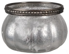 Šedo-stříbrný skleněný svícen na čajovou svíčku - Ø 9*6 cm
