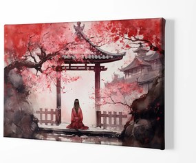 Obraz na plátně - Meditace, žena v bráně Torii FeelHappy.cz Velikost obrazu: 120 x 80 cm