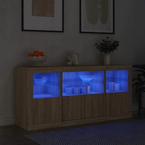 Příborník S Led Osvětlením Betonově Šedý 142,5 X 37 X 67 Cm dub sonoma