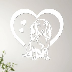 dřevo života Dlouhosrstý jezevčík v srdci Zvolte rozměr (cm): 80x76, Zvolte barvu dekoru: Bílá