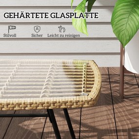 Zahradní stůl Outsunny z poly ratanového materiálu, 90 x 50 x 45 cm, UV odolný boční stůl se skleněnou deskou, obdélníkový stůl na terasu, balkonový …