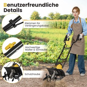 Costway Elektrický kultivátor 1200 W | Pracovní šířka 36 cm – 36,5 × 24 × 138 cm