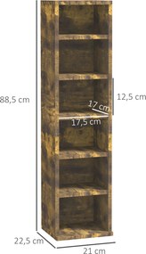 HOMCOM Sada 2 sloupkových polic CD-DVD skříň se 6 + 6 přihrádkami 21 x 22,5 x 88,5 cm maximální kapacita 204 CD rustikální hnědá