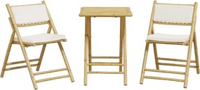 3dílný skládací bistro set s krémově bílými poduškami bambus 3208933