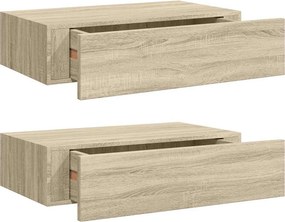 Nástěnné police se zásuvkou 2 ks dub 40 x 23,5 x 10 cm MDF 330248