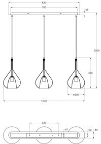 Fabas Luce 3481-48-297 - Lustr na lanku LILA 3xE27/40W/230V čirá/zlatá/šedá