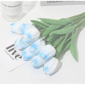 Bytová dekorace - kytice umělých tulipánů - 10 kusů Barva: 21 bílomodrá
