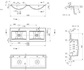 Sapho, YUKON dvojumyvadlo 120x45cm, litý mramor, bílá, YU120
