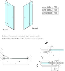 Polysan Polysan, FORTIS EDGE sprchové dveře do niky 1100mm, čiré sklo, pravé, FL1611R