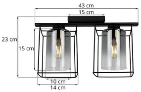 Stropní svítidlo HELLA CAGE, 2x grafitové skleněné stínítko v kovovém rámu