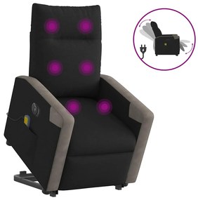 Elektrické zvedací masážní polohovací křeslo černé textil 3324107