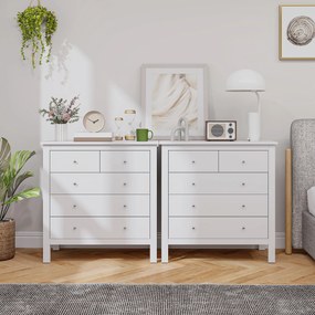 HOMCOM Komoda s 5 zásuvkami - Moderní úložná skříňka pro obývací pokoj, ložnici a chodbu, bílá, 79 x 39,5 x 80,5 cm