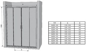 Ravak Sprchové dveře posuvné čtyřdílné 190 cm, bright alu,     BLDP4-190 TRANSPARENT   0YVL0C00Z1 Profil: Satin, Sklo: Hladké čiré