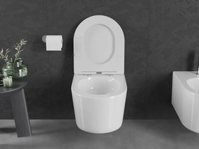 Mexen Sofia, závěsná WC mísa 490x360x355 mm, Rimless Tornádo + WC sedátko z duroplastu, bílá lesklá, 30540300T
