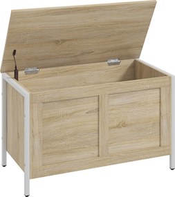 HOMCOM úložný truhla do ložnice 95 L s víkem, úložná lavice s bezpečnostními panty 80x40x50 cm dub
