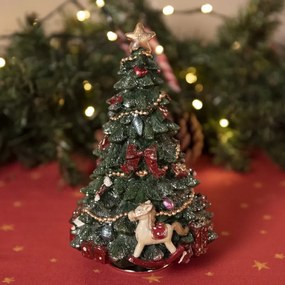 Hrací kolotoč vánoční stromeček s houpacím koníkem – 12x19 cm