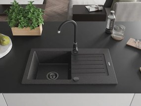 Mexen Pablo, granitový dřez 752x436x161 mm, 1-komorový, černá-skvrny s černým sifonem, 6510751010-76-B