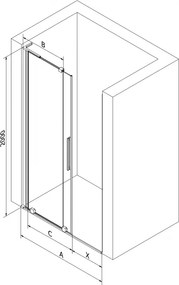 Mexen Velar L, posuvné sprchové dveře do otvoru 100 cm, 8mm čiré sklo, grafit broušený, 871-100-003-01-66
