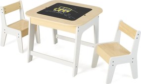 Costway Dětský stůl se 2 židlemi 3dílná dětská sedací skupina dřevo