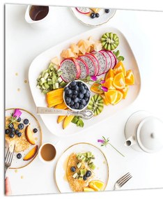 Obraz talířů s ovocem na stole (30x30 cm)
