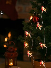 Sinsay - Vánoční LED světýlka s motivem psů v kostýmech Santa Clause - červená
