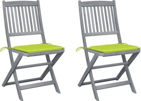 vidaXL Skládací zahradní židle s poduškami 2 ks masivní akáciové dřevo [3064547] Barva: Jasně zelená