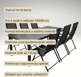 Vikio Zahradní set 190x90 pro 6 osob V137-190 černá