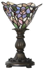 Růžovo-fialová stolní lampa Tiffany ve tvaru květu - Ø 20*30 cm E14/max 1*25W