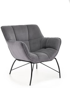 Designové křeslo BELTON — kov, látka, šedá