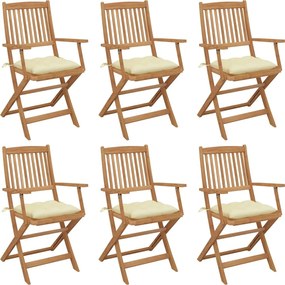 vidaXL Skládací zahradní židle s poduškami 6 ks masivní akácie [3074964] Barva: krémová