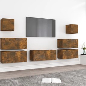 7dílný set TV skříněk kouřový dub kompozitní dřevo 3120287