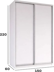 Skříň s posuvnými dveřmi 1500x2200x600 2LTD Nymphea Alba, profil stříbrný