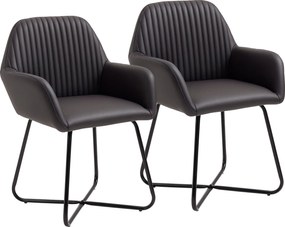 HOMCOM Sada 2 moderních židlí do jídelny, do kuchyně nebo obývacího pokoje, hnědé židle potažené umělou kůží 60x56.5x85cm | Aosom