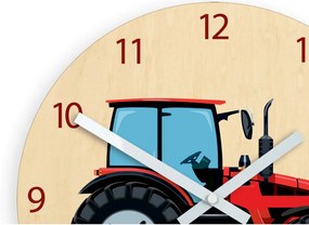 M.Clock Nástěnné dětské dřevěné hodiny traktor tiché 30cm bříza