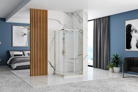 Rea Punto, sprchový kout s posuvnými dveřmi 80(dveře) x 100(dveře) x 190 cm, 5mm čiré sklo, zlatý lesklý profil, REA-K6442