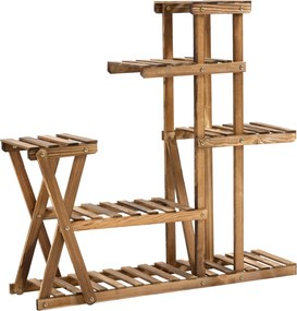 Outsunny stojan na rostliny s dřevěnými nohami, pětilevelový regál na květiny, nosnost 60 kg, pro interiér a exteriér, terasa, zahrada, balkon 98x28x9