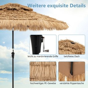 Costway Slunečník Hawaii slaměný 270 cm s LED solárním osvětlením a dvojitou