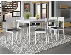 Rozkládací jídelní stůl se 6 židlemi - AL19, Barva dřeva: bílá, Potah: Kronos 22