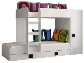 Dětská kombinovaná postel 90 cm Toreno 2 (bílá + bílý lesk + černá lesklá madla). 1083319