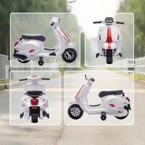 AIYAPLAY Elektrická dětská motorka pro 2–6 let s baterií 6V, světlometem, houkačkou a pomocnými kolečky, bílá