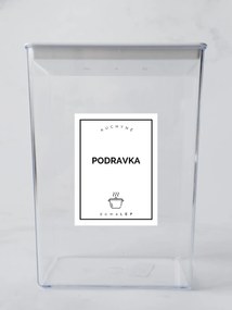 PODRAVKA – bílá samolepka na dózu, tučné písmo, 6 x 8 cm | DomaLEP