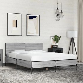 Rám postele šedý sonoma 120 x 200 cm kompozitní dřevo a kov 3279995