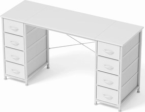 HOMCOM psací stůl 140 cm s 8 látkovými zásuvkami, bílý