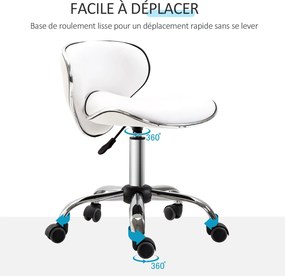 HOMCOM Rolling Stool Pracovní Stolička s Nastavitelnou Výškou 44-56 cm a Opěradlem, 360° Otočná Kancelářská Stolička pro Masážní Salón, Kancelář, Kli…