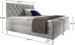 Boxspringová postel, 160x200, světle šedá látka Velvet, GULIETTE + dárek