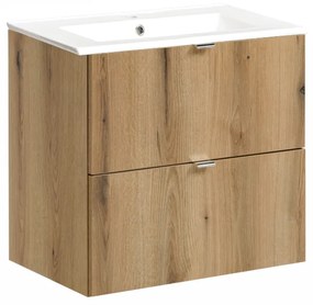 COMAD Závěsná skříňka s umyvadlem - NOVA 82-60-2S oak, šířka 60 cm, dub evoke