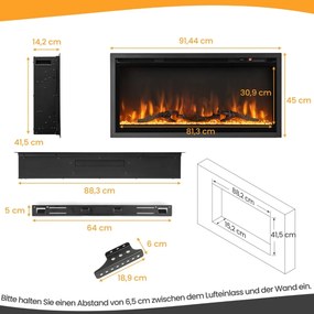 Costway Nástěnný elektrický krb nástěnný nebo volně stojící – 91,5 × 14 × 45 cm