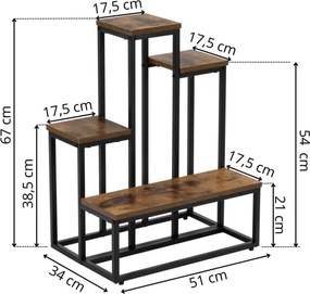 Kovový stojan na květiny 67 cm SPRINGOS GA0210 tmavě hnědý