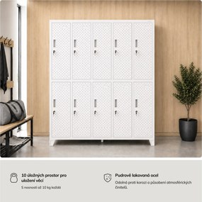 Šatní bezpečnostní skříň, schránková, perforovaná, 10 schránek, bílá, 1360x1720x450 mm: BARTEK PRO