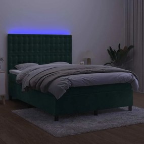 Box spring postel s matrací a LED tmavě zelená 140x200 cm samet 3136368
